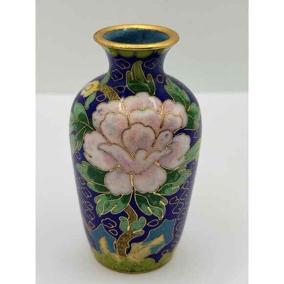 Accents | Small Vintage Cloisonn Vase Blue Enamel Pink Cherry Blossoms ...